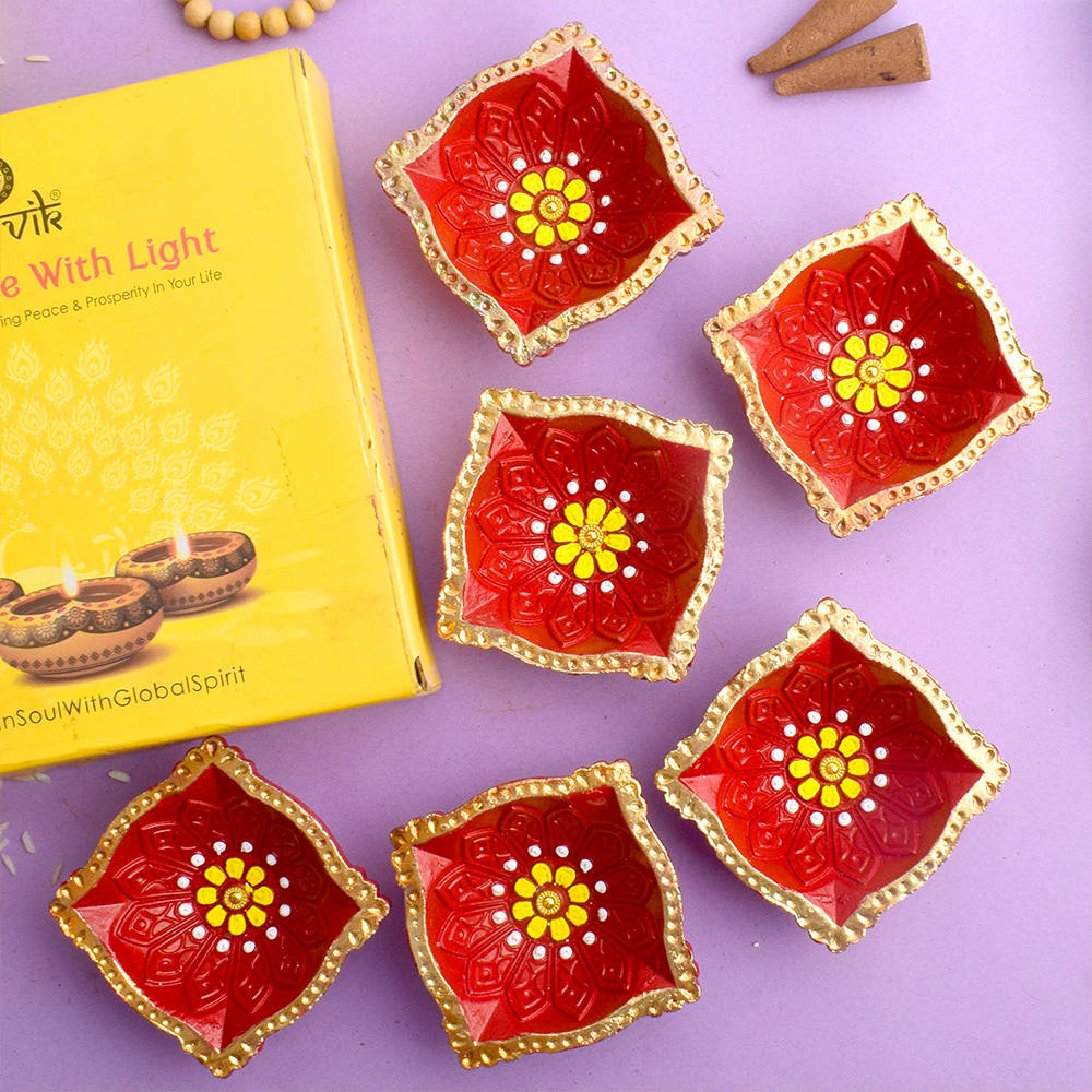 Buy SATVIK SATVIK Pack of 6 Diyas (Multicolour) 6 pieces Online At Rs ...