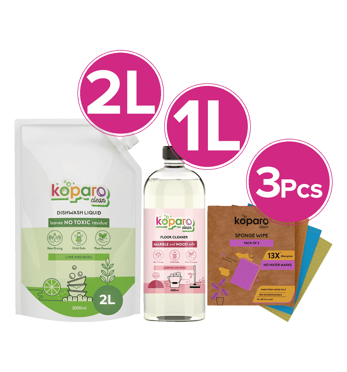 Buy Koparo Dishwash Liquid - Lime & Basil & Koparo Wood Pulp Sponge ...