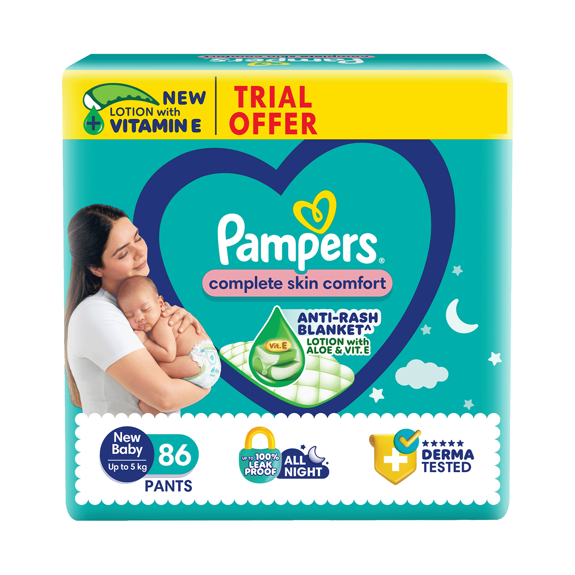 Buy Pampers Anti Rash Blanket Lotion with Aloe Diaper Pants (NB), 86 ...