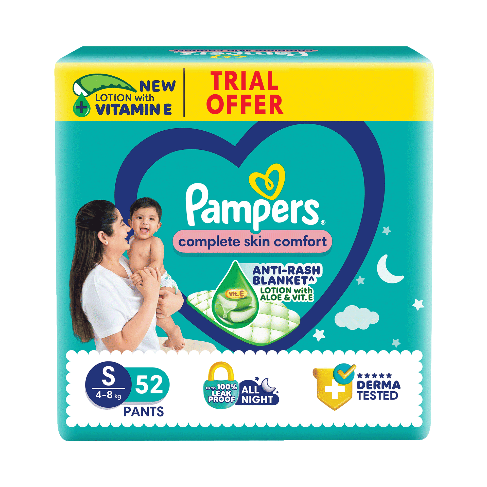 Buy Pampers Anti rash Blanket lotion with Aloe (S) Diaper Pants, 52 ...