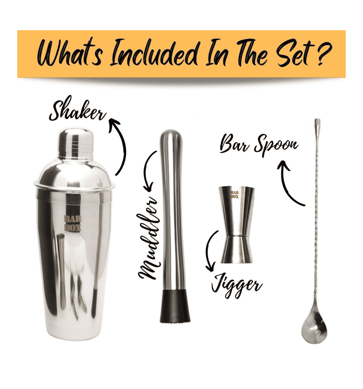 Buy Bar Box Cocktail Shaker Bartender Starter Kit Set, Cocktail Shaker ...