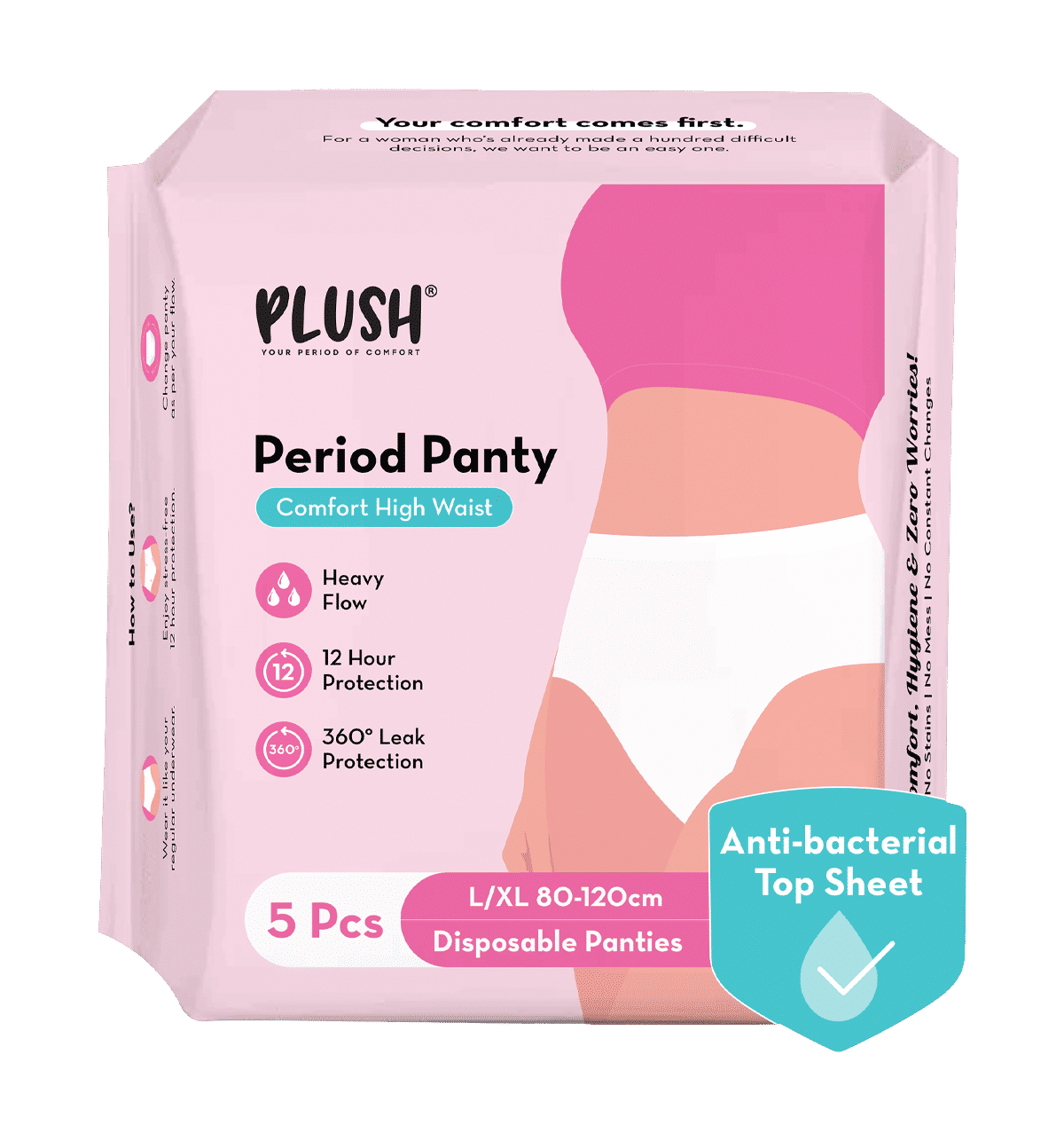 Buy Plush Period Panties High Waist L-XL 0% Leak Disposable 5 Pieces ...