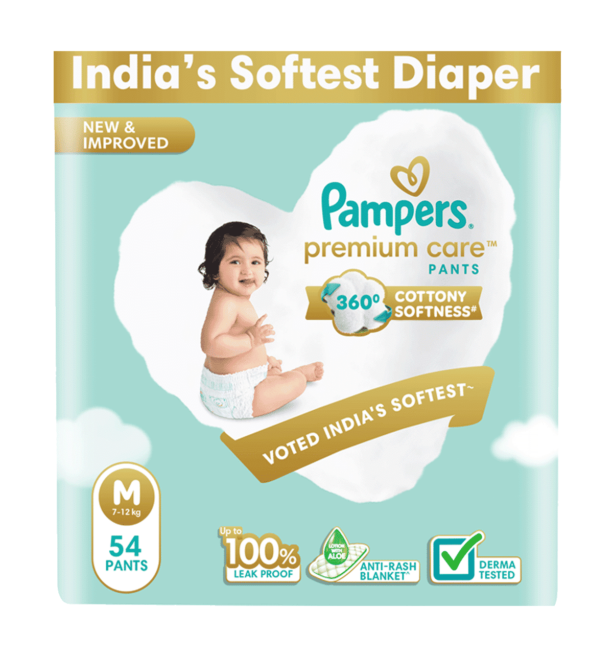 Buy Pampers Pant Premium Care Diaper (M, 7-12 Kg, 54 Pieces, Anti Rash ...