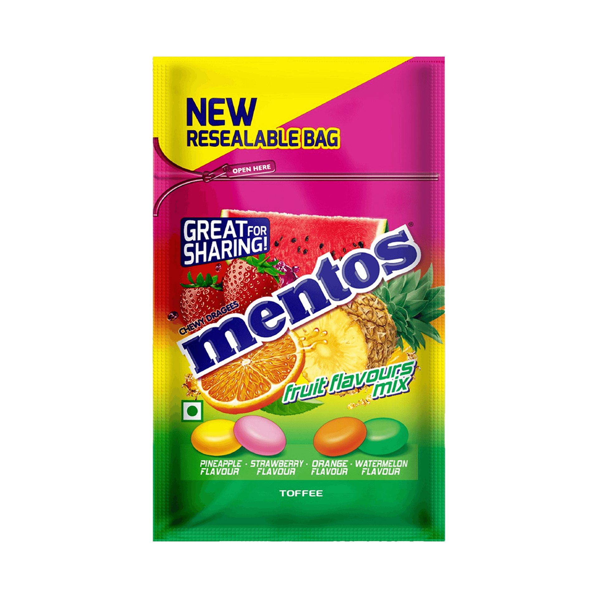 Buy Mentos Rainbow Assorted Flavour Chewy Toffee Pouch Online (113.4 g ...