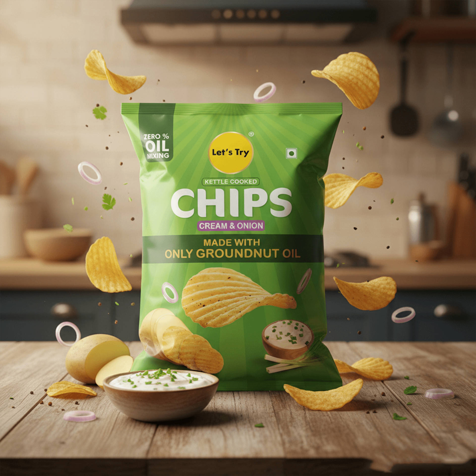 Buy LET'S TRY Cream & Onion Chips Online (50 g) At Best Price