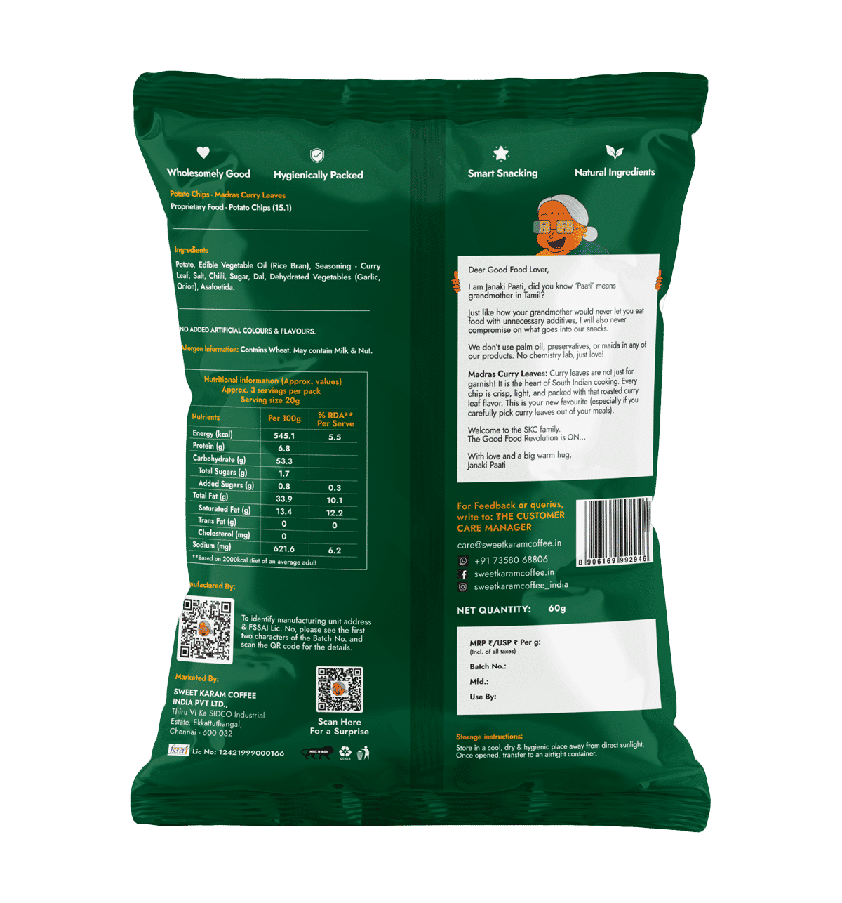 Buy Sweet Karam Coffee Madras Curry Leaves Potato Chips - No Palm Oil ...