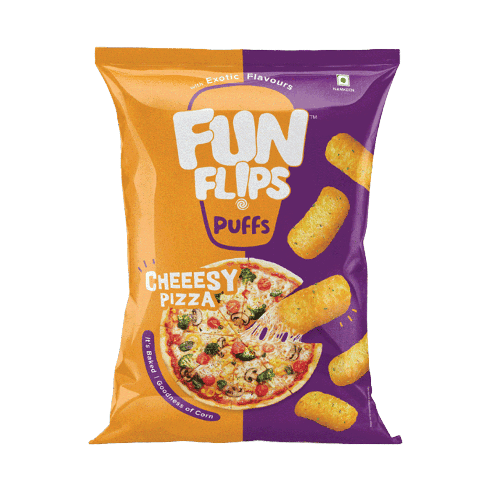 Buy Fun Flips Puffs Cheesy Pizza Healthy Baked Snacks Online (60 g) At ...