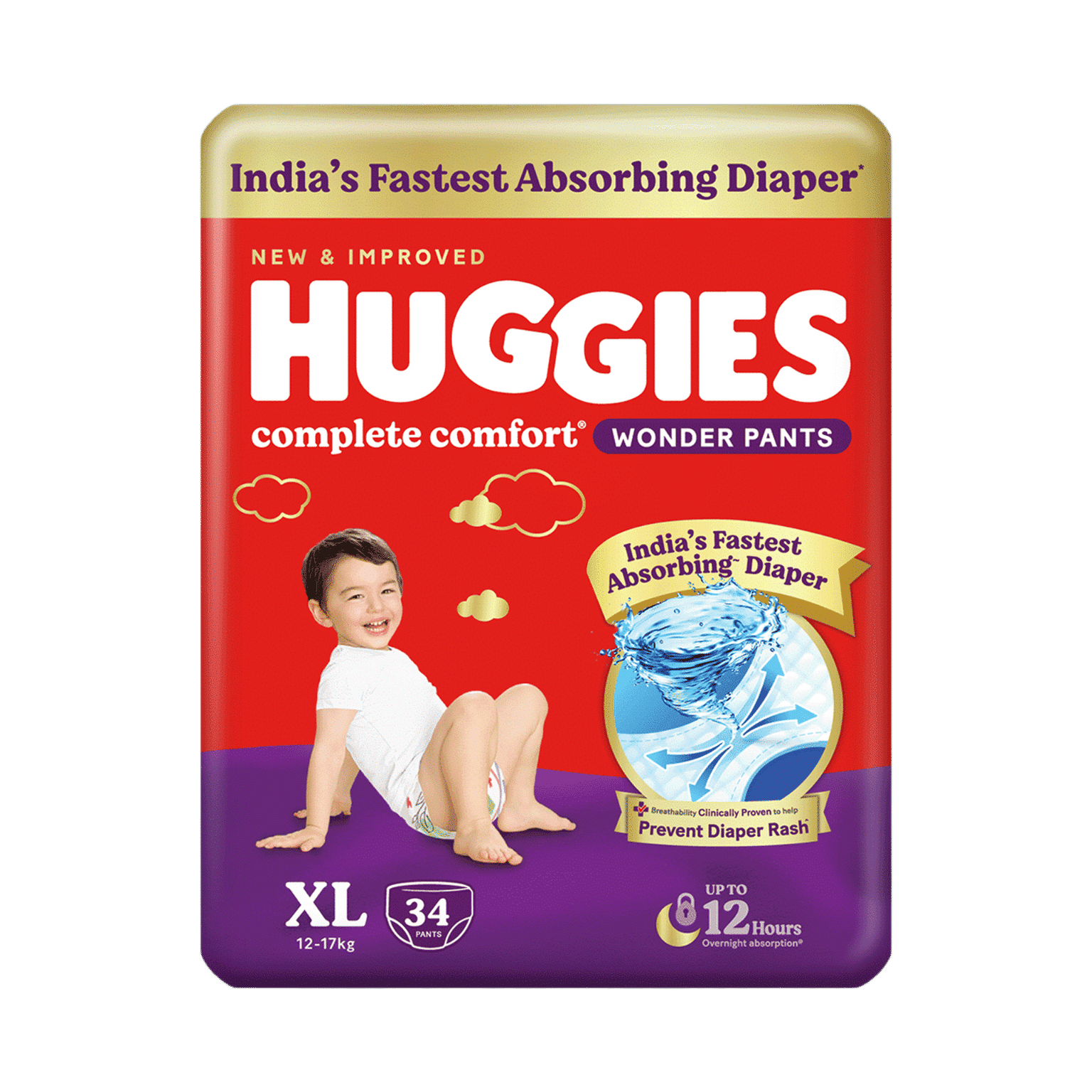 Buy Huggies Wonder Pant Diaper (Xl, 12-17 Kg, Fast Absorbing, Bubble ...