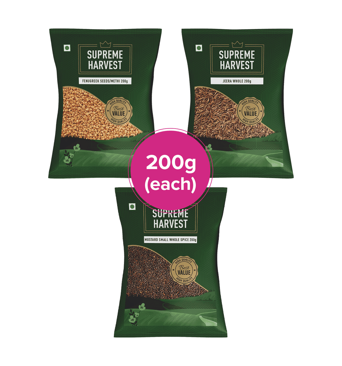 Buy Supreme Harvest Supreme Harvest Jeera & Methi & Mustard Small Value Pack 600g (200g x3) 1 ...