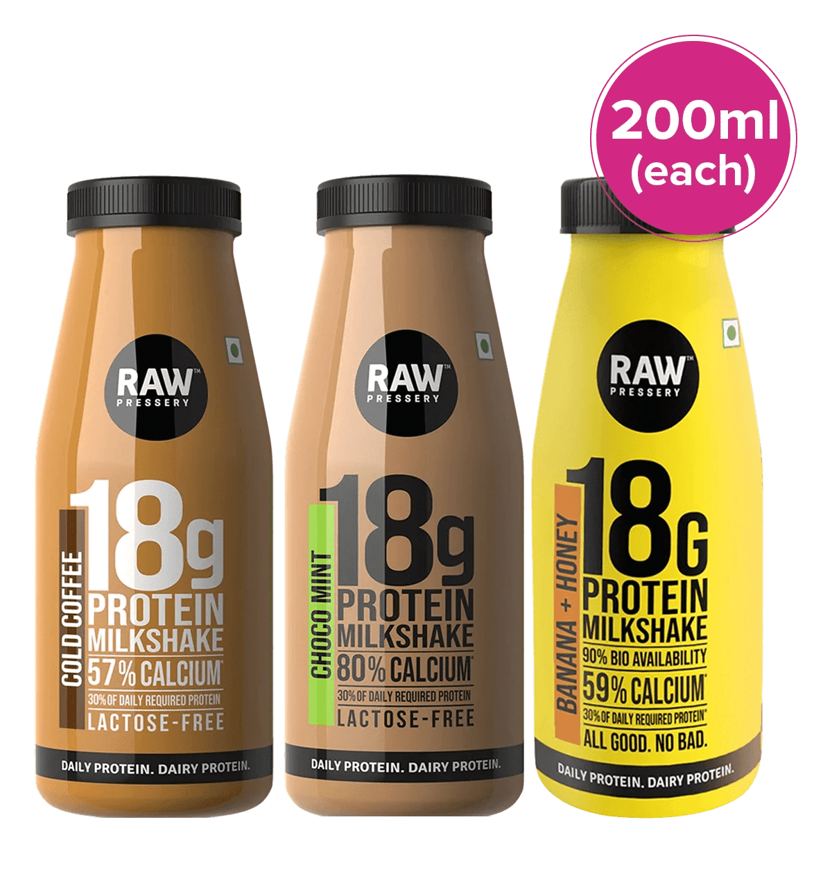 Buy Raw Pressery Raw Pressery Cold Coffee Choco Mint & Banana Honey 18G Protien Milkshake Combo ...