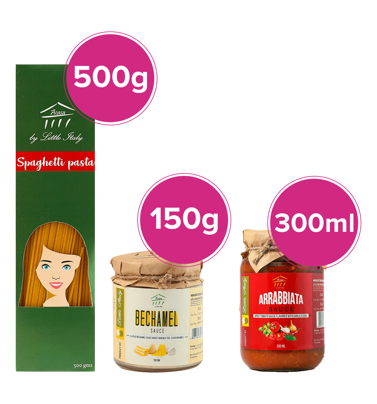 Buy Acasa Spaghetti Pasta & Bechamel Sauce & Arrabbiata Sauce Combo 1 ...