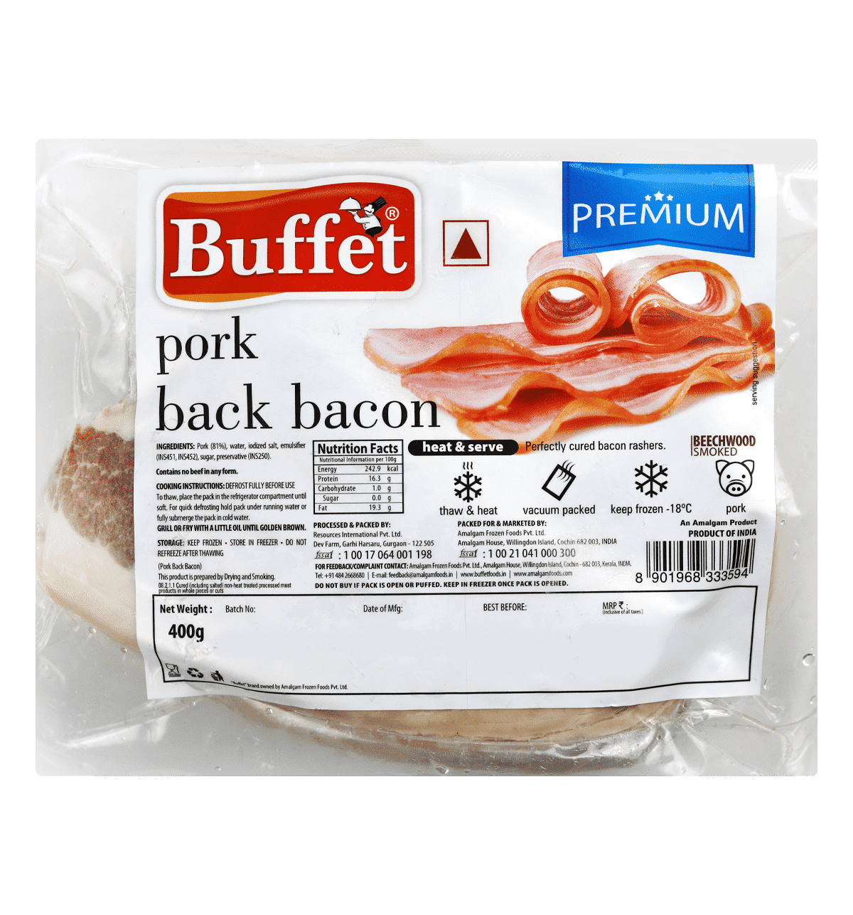Buy Buffet Pork Back Bacon Online (400 g) At Best Price