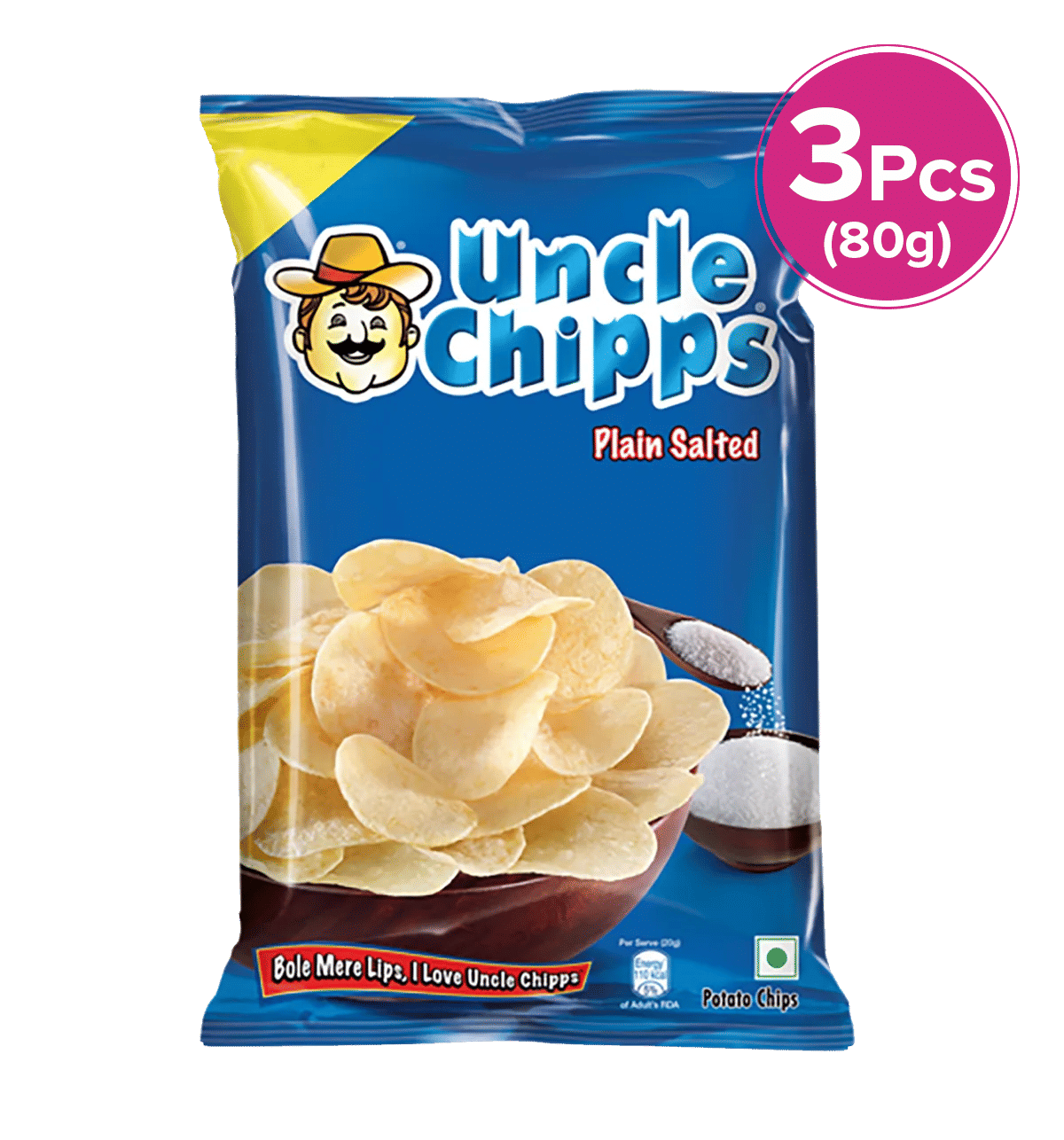 Buy Uncle Chipps Uncle Chipps Plain Salted Potato Chips 80G Pack of 3 3 pieces Online At Rs. 150 ...