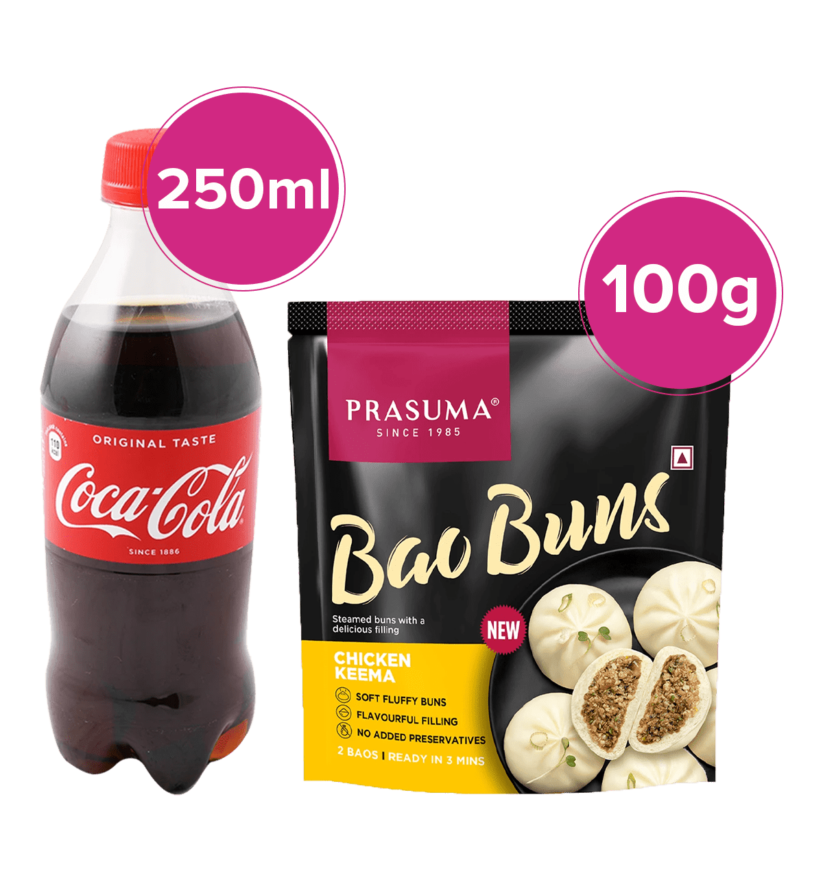 Buy Prasuma Prasuma Bao Buns - Chicken Keema Frozen & Coca-Cola Pet ...