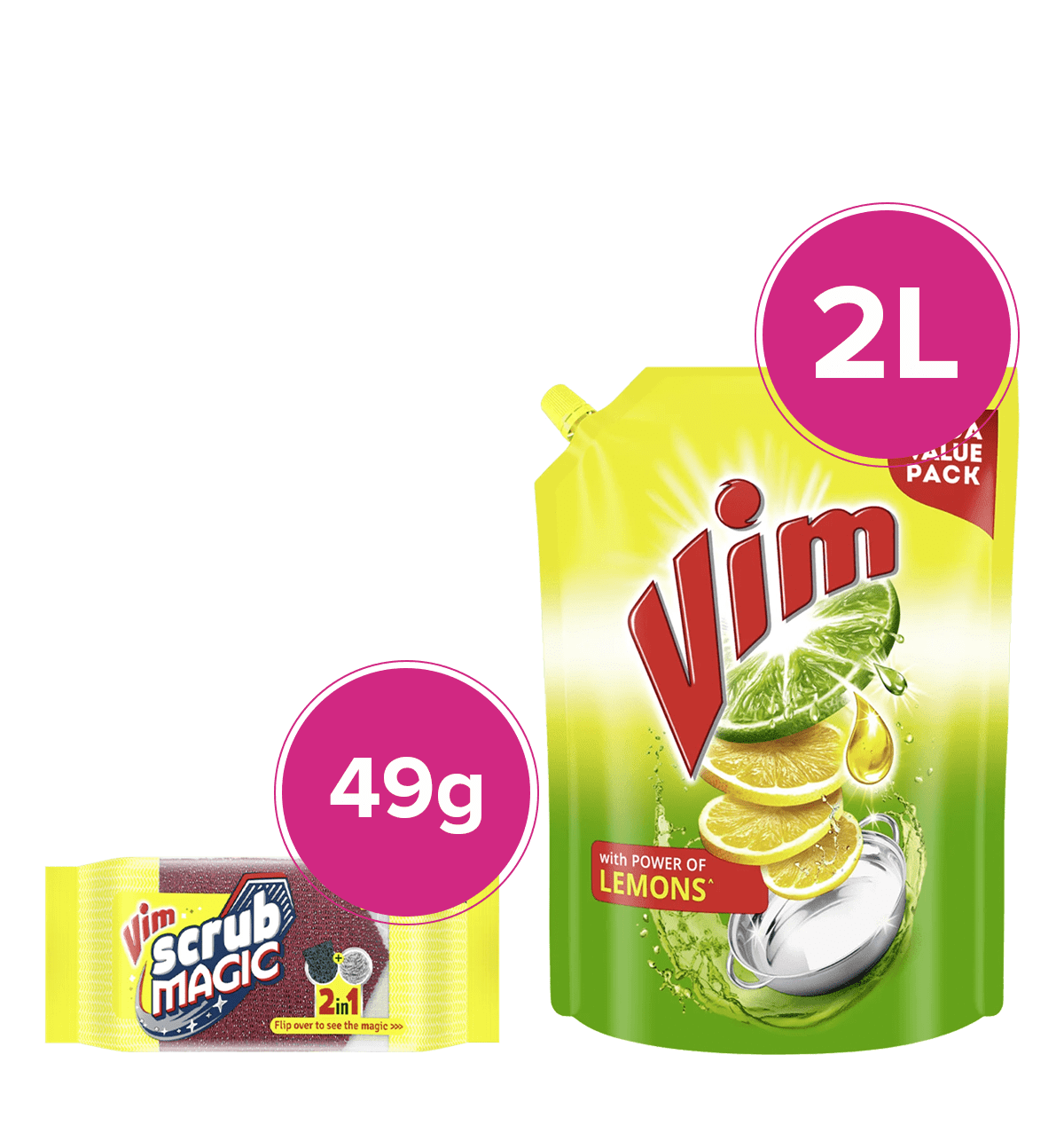 Buy Vim Vim Scrub Magic 2 In 1 And Dishwash Liquid Gel Lemon Refill (Pouch) Combo 1 combo Online ...