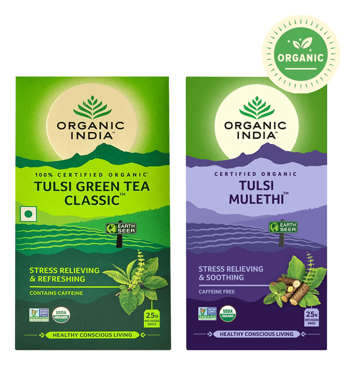 Buy Organic India Tulsi Green Tea Classic + Tulsi Honey Chamomile 25 ...