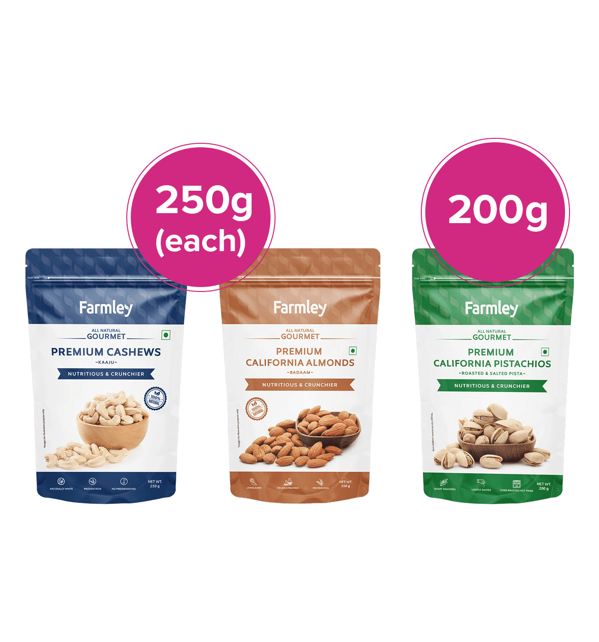 Buy Farmley Farmley Almond 250 G, Cashew Nut 250 G And Pistachios 200 G ...