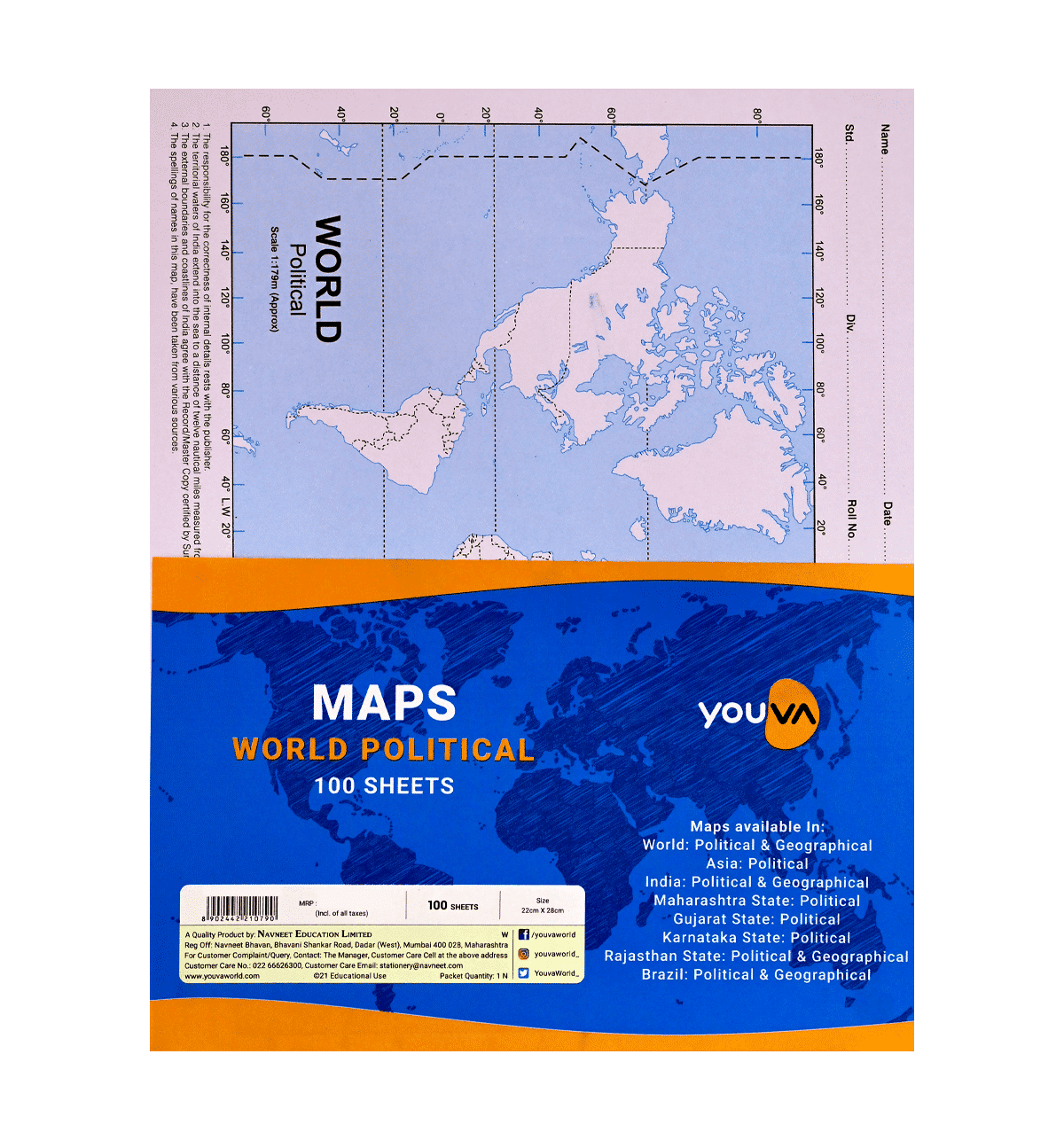 Buy Navneet Youva Navneet Youva World Politcial Maps with States Blue ...
