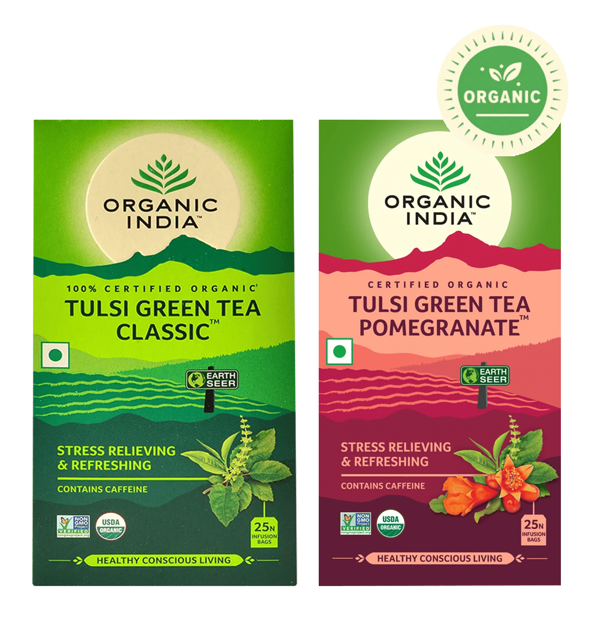 Buy Organic India Tulsi Green Tea Pomegranate + Tulsi Green Tea Classic - 25 Tea Bags Combo 1 ...