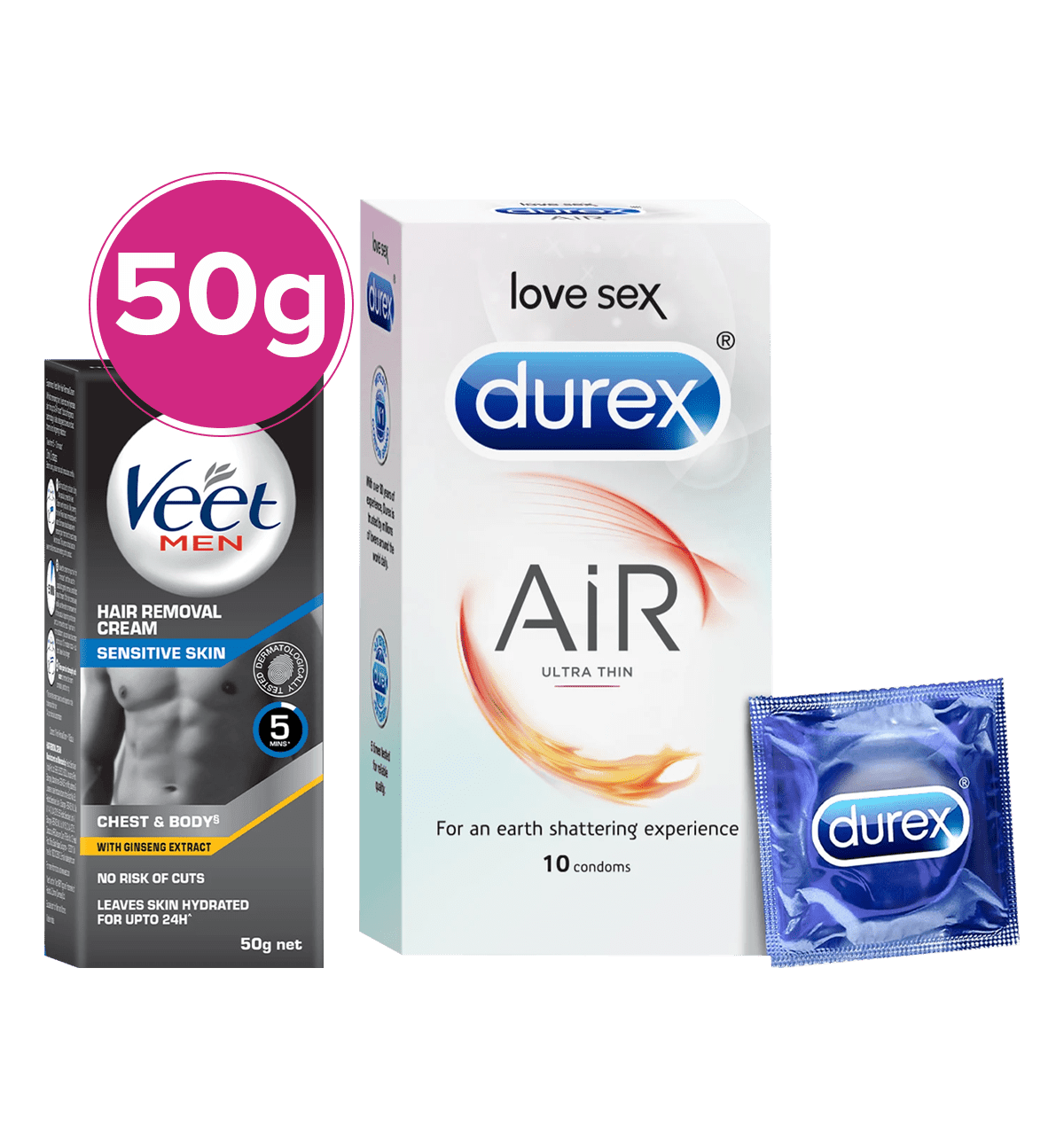 Buy Veet Veet Men Hair removal cream for Sensitive Skin and Durex Air ...