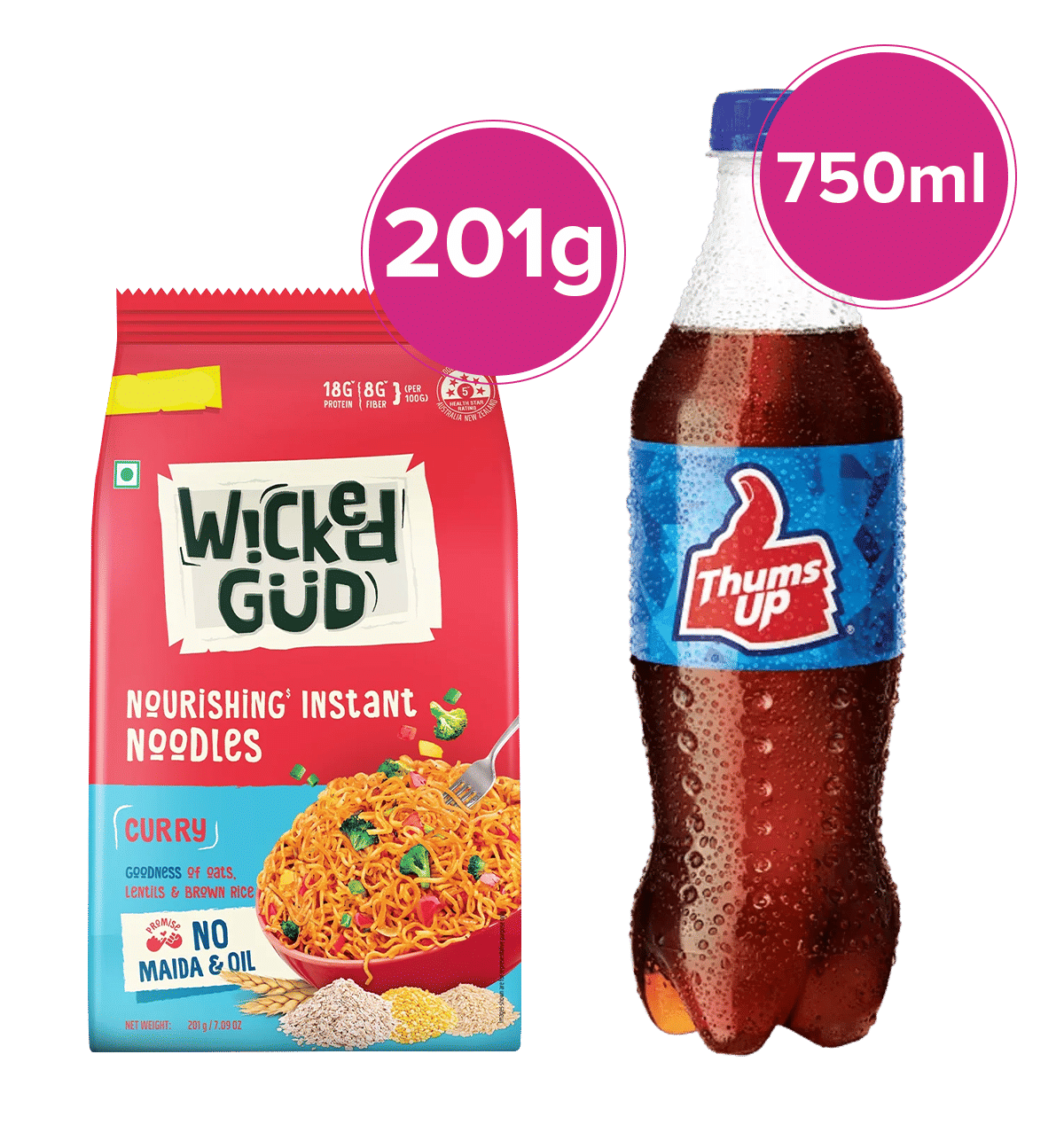 Buy Wickedgud Wickedgud Curry Instant Noodles & Thumsup Combo 1 combo ...