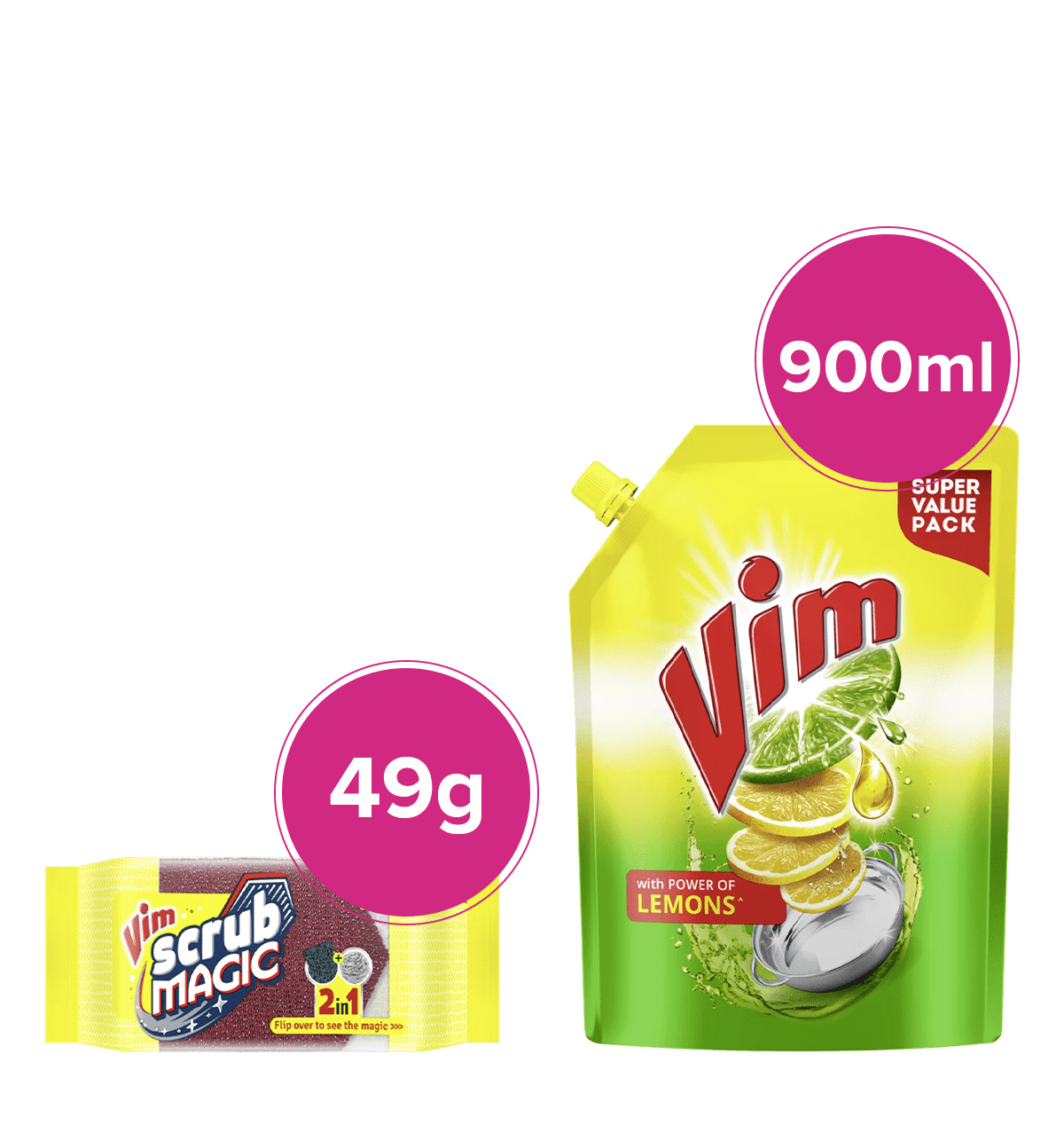 Buy Vim Vim Scrub Magic 2 In 1 And Lemon Liquid Dishwash Gel Combo 1 combo Online At Rs. 380 ...