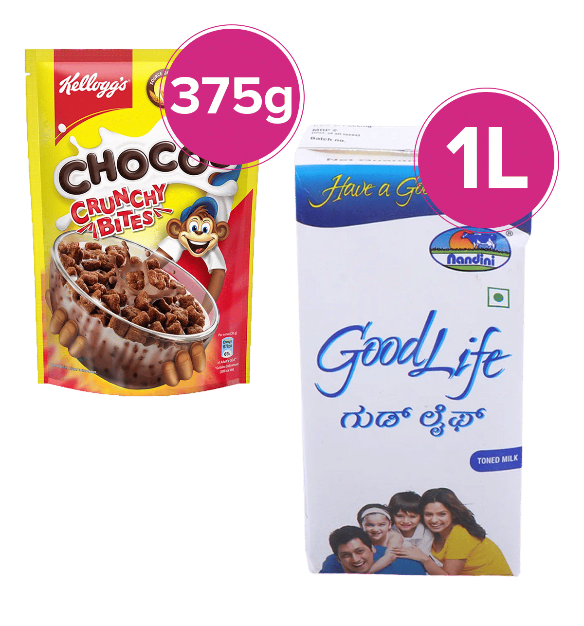 Buy Kellogg's Kelloggs Chocos Crunchy Bites & Nandhini Good Life Milk 1 ...