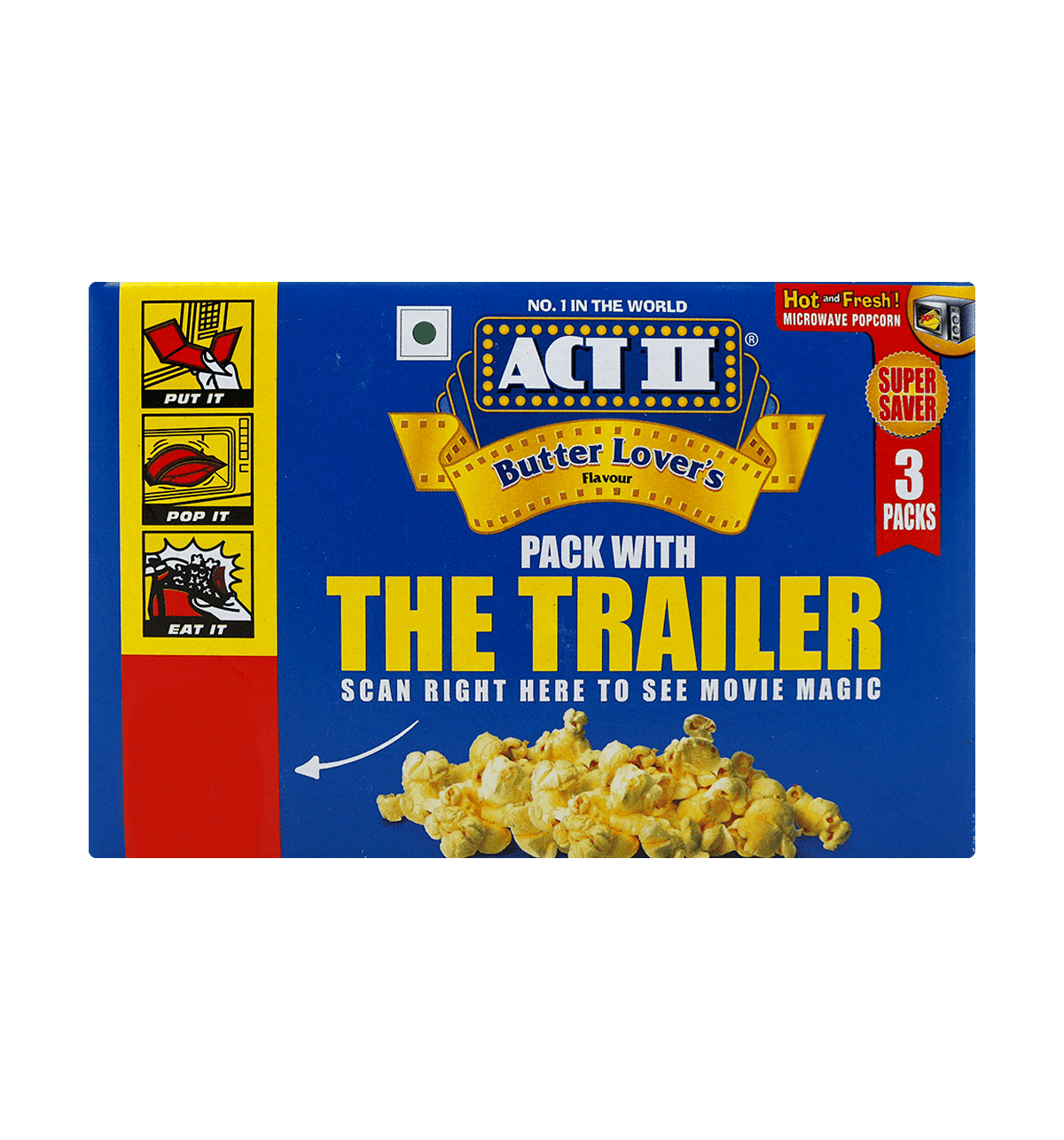 Buy Act II Act II Microwave Popcorn Butter Lovers 3 pieces Pack 297 g Online At Rs. 220 ...