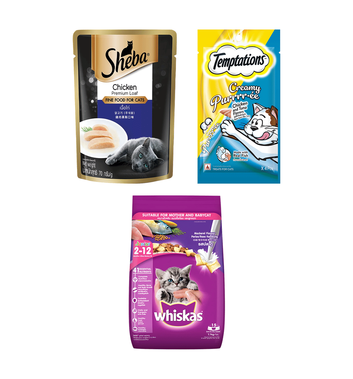 Buy Whiskas Whiskas & Sheba Kitten Dry & Wet Cat Food and Temptations Cat Treat Combo Pack 1 ...
