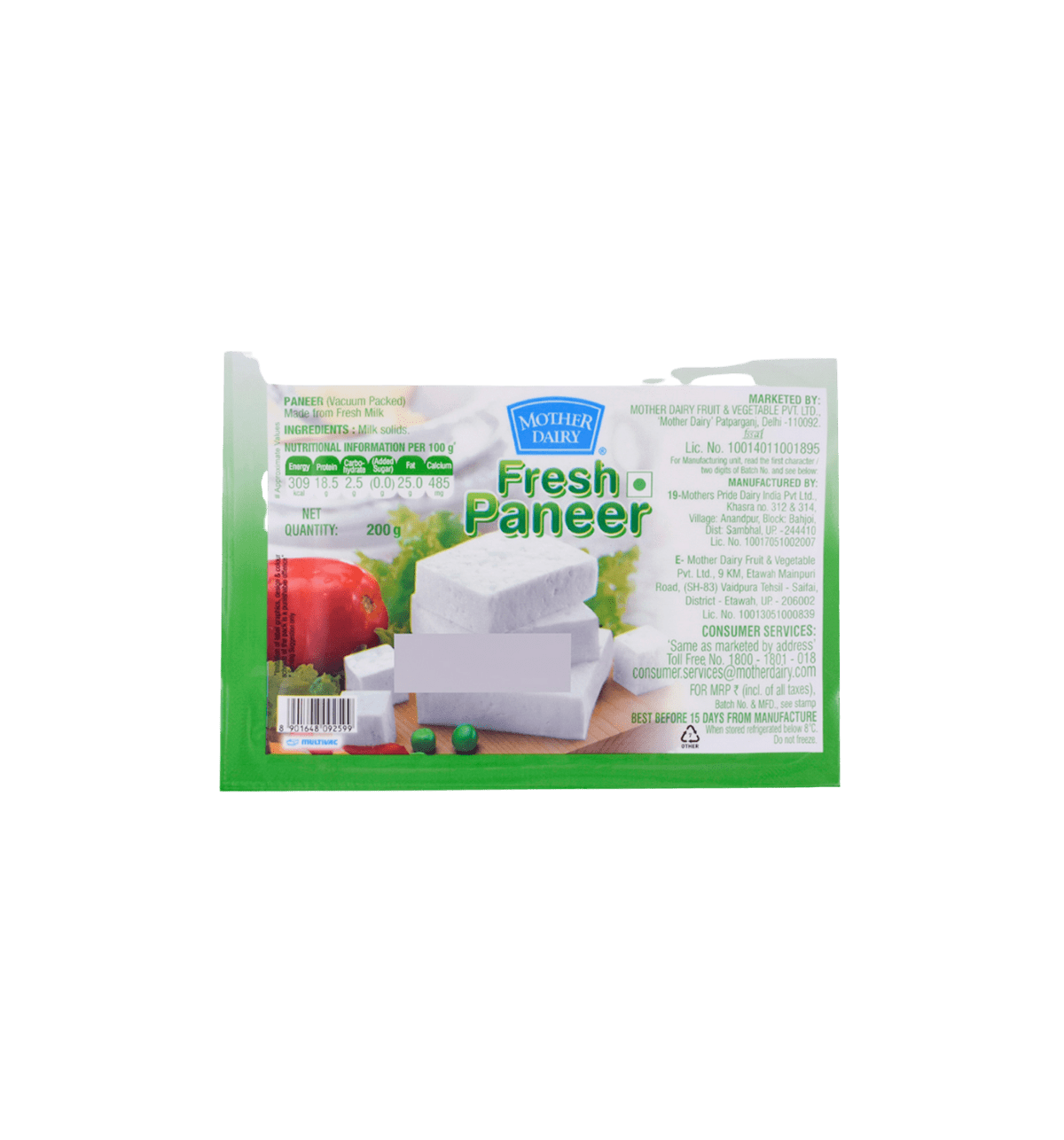 Buy Mother Dairy Mother Dairy Fresh Paneer 200 g Online At Rs. 95 ...