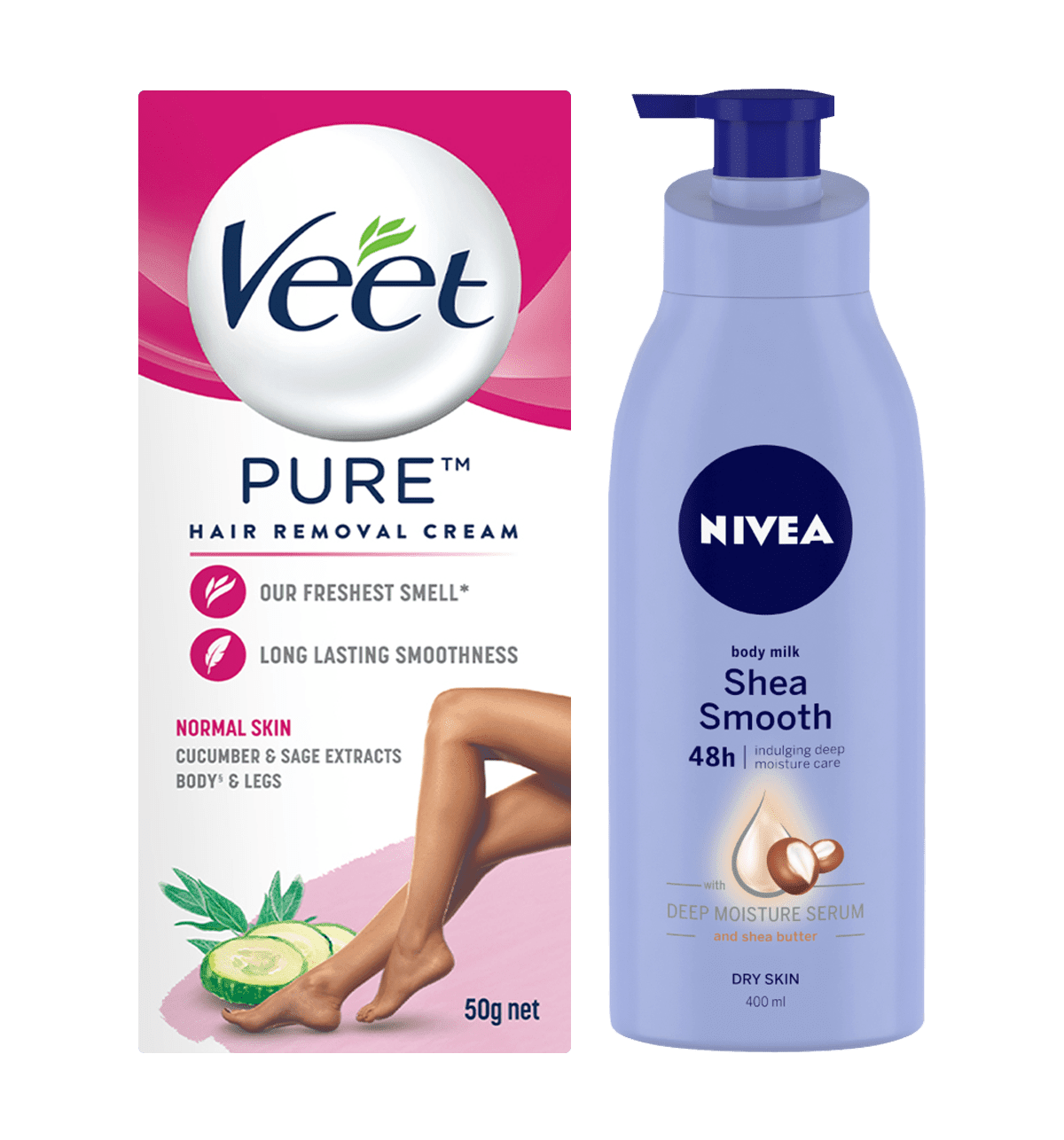 Buy Veet Veet Silk & Fresh Hair Removal Cream & Nivea Shea Smooth Body ...