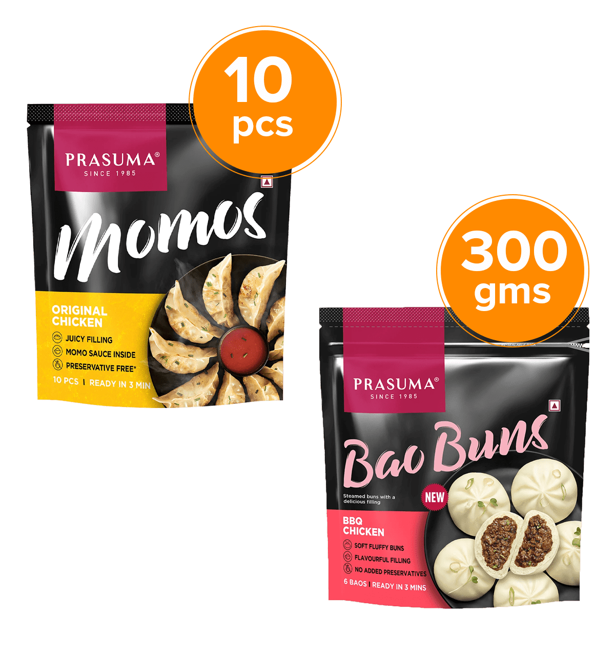 Buy Prasuma Momos Original Chicken Frozen & Prasuma Bao Buns - BBQ ...