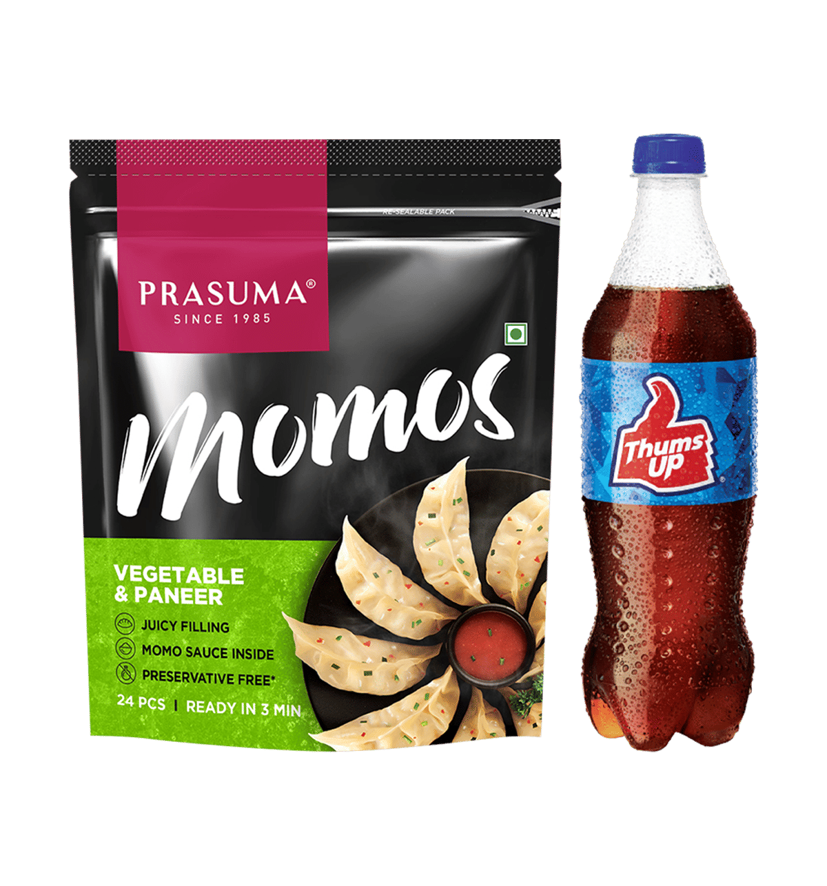 Buy Prasuma Prasuma Momos Vegetable Frozen and Thums Up Bottle Free 1 ...
