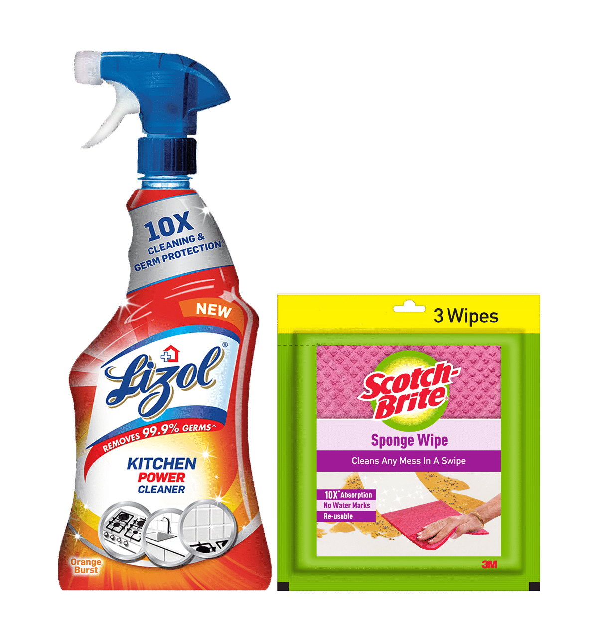 Buy Lizol Power Kitchen Cleaner Trigger 4 Scotch brite wipe 3pcs 1 ...